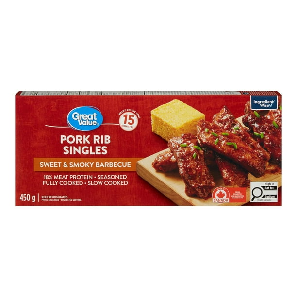 Great Value Sweet & Smoky Barbecue Pork Rib Singles, 450 g - Walmart.ca