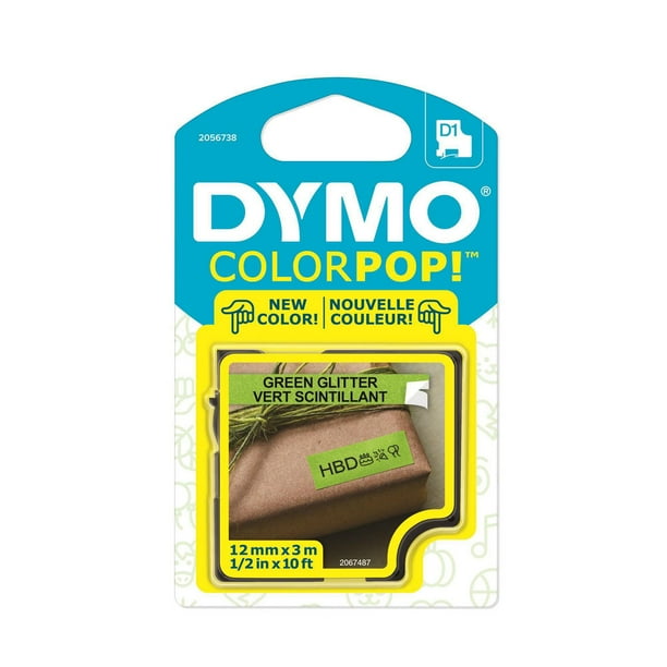 DYMO COLORPOP D1 Tape, Green Glitter Label with Black Type , 1/2in x ...
