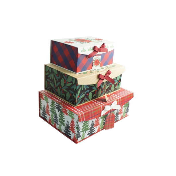Holiday Time 3 pieces Décor Box set, LG Checked 9.5 x 13 x 4.75 inch ...
