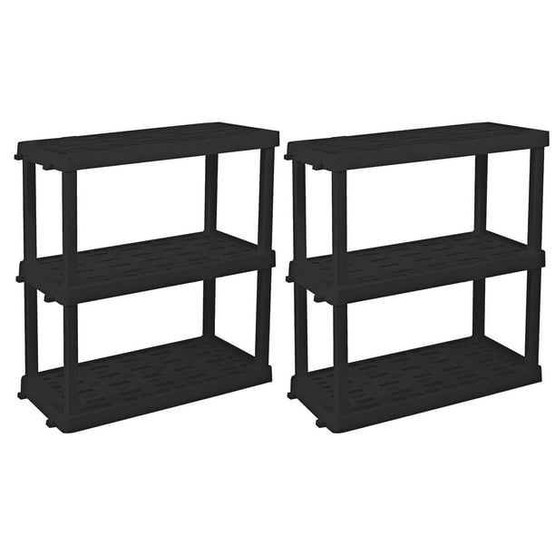 Hyper Tough Large 3-Tier Plastic Shelves, W36 x D18 x H38" Interlocking ...