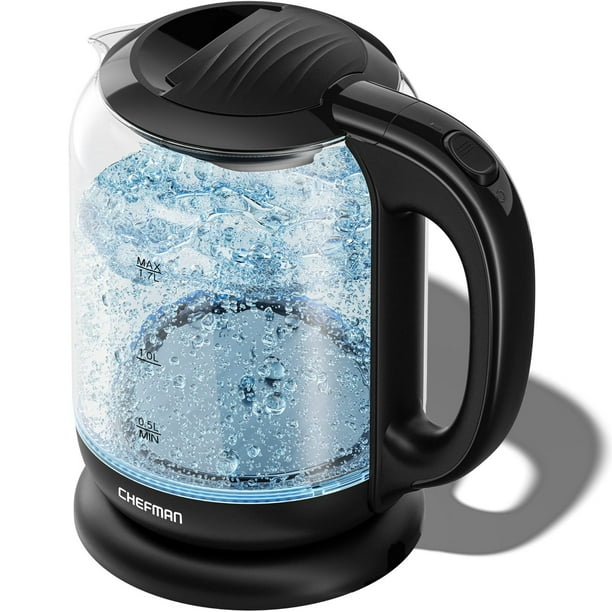 Chefman 1.7 Liter Electric Glass Tea Kettle with One Touch Easy ...