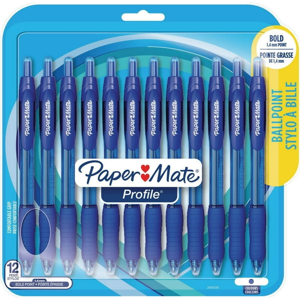 Papermate Profile Ballpoint Pens, Retractable, 1.4mm, Blue, 12/Pack ...
