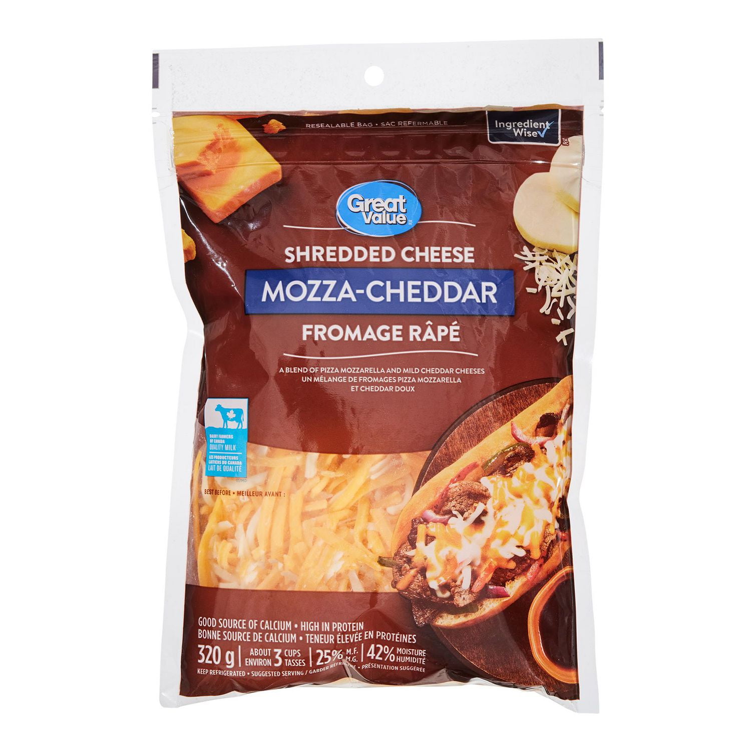 Great Value Mozza-Cheddar Shredded Cheese, 320 g - Walmart.ca