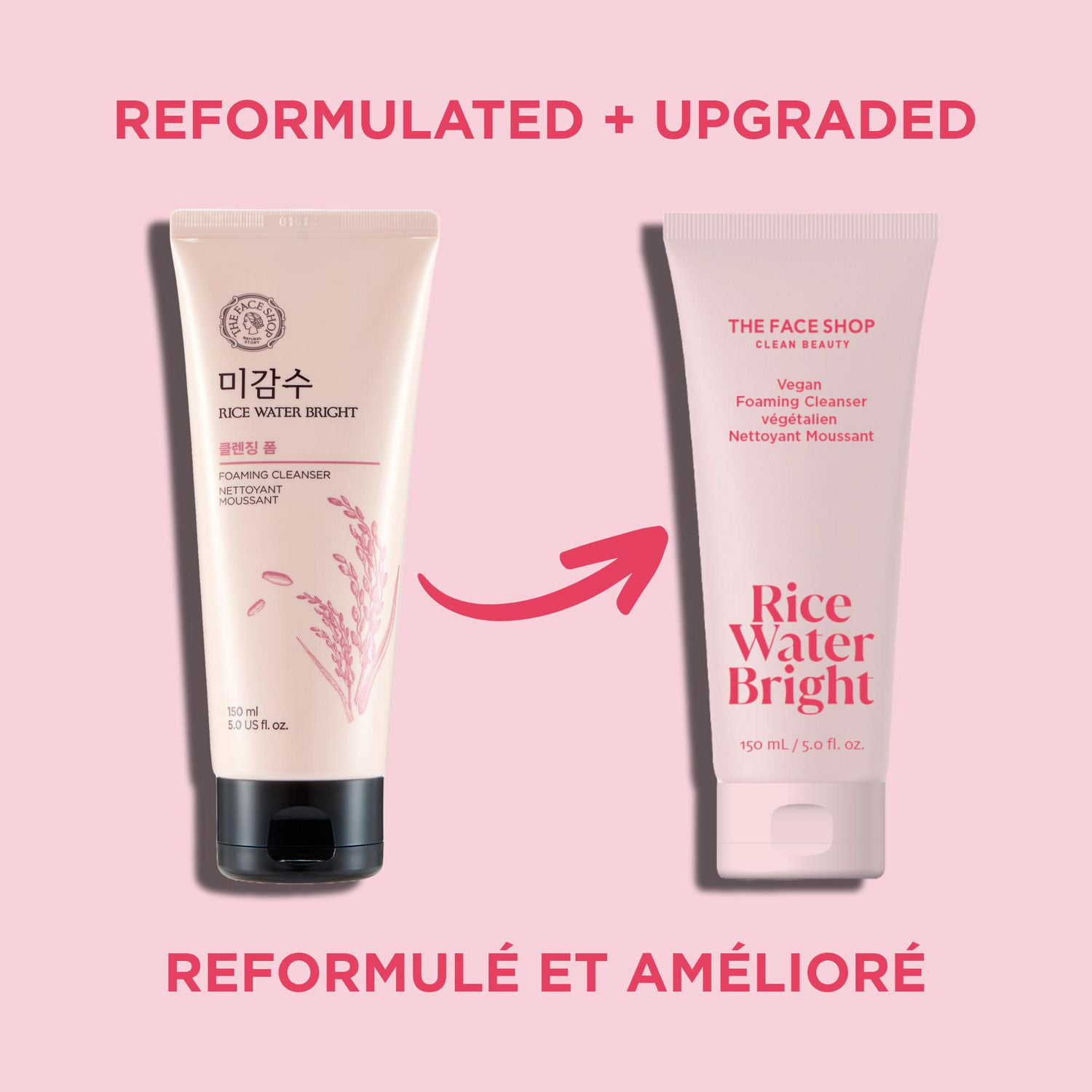 THE FACE SHOP Rice Water Bright Vegan Foaming Cleanser with Ceramide Sulfate Free Clean Korean Skin Care Hydrating Daily Cleanser Walmart