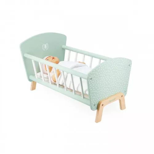 Janod Zen Wood Cot Pretend Play Toy Bed with Pillow and Blanket Doll Accessory 3 Years