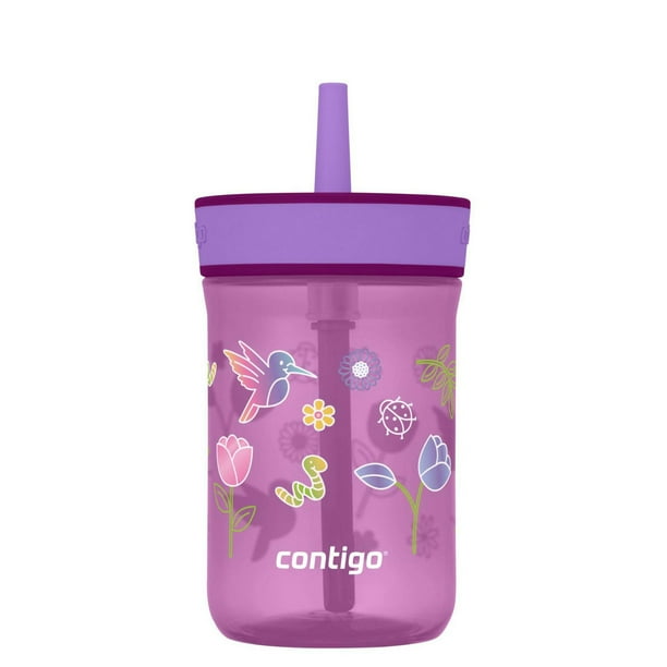 Contigo Leighton Kids Tumbler with Straw 14 oz, Grape Tulips, 14oz ...