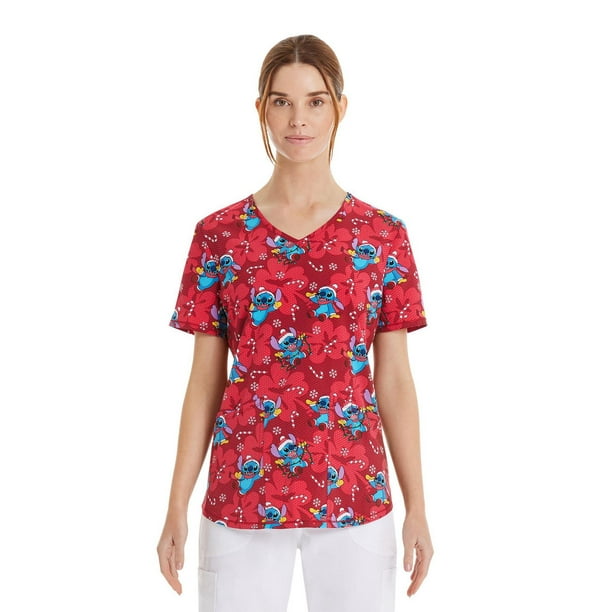 Disney Peppermint Stitch Women’s V-Neck Print Scrub Top - Walmart.ca