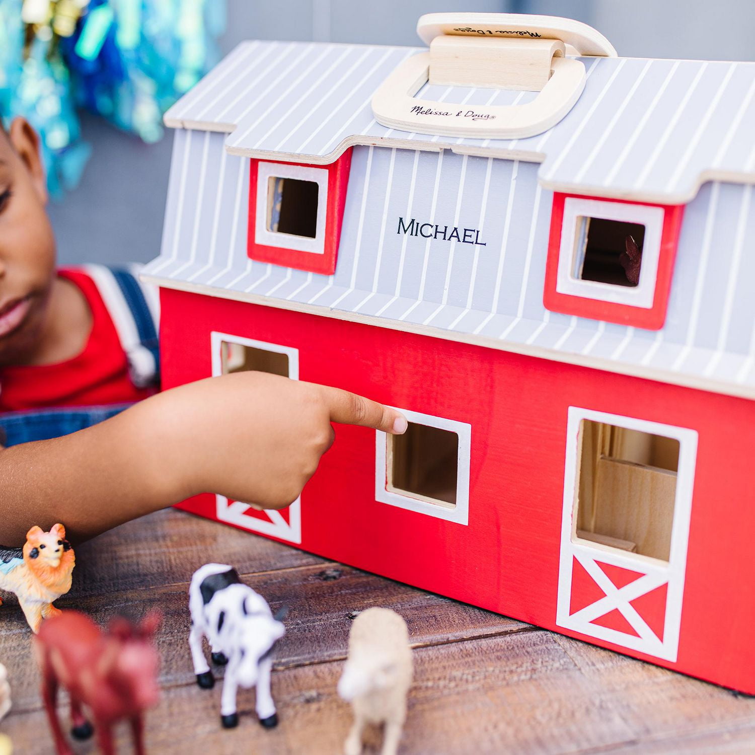 Melissa Doug Fold and Go Wooden Barn With 7 Animal Play Figures Walmart