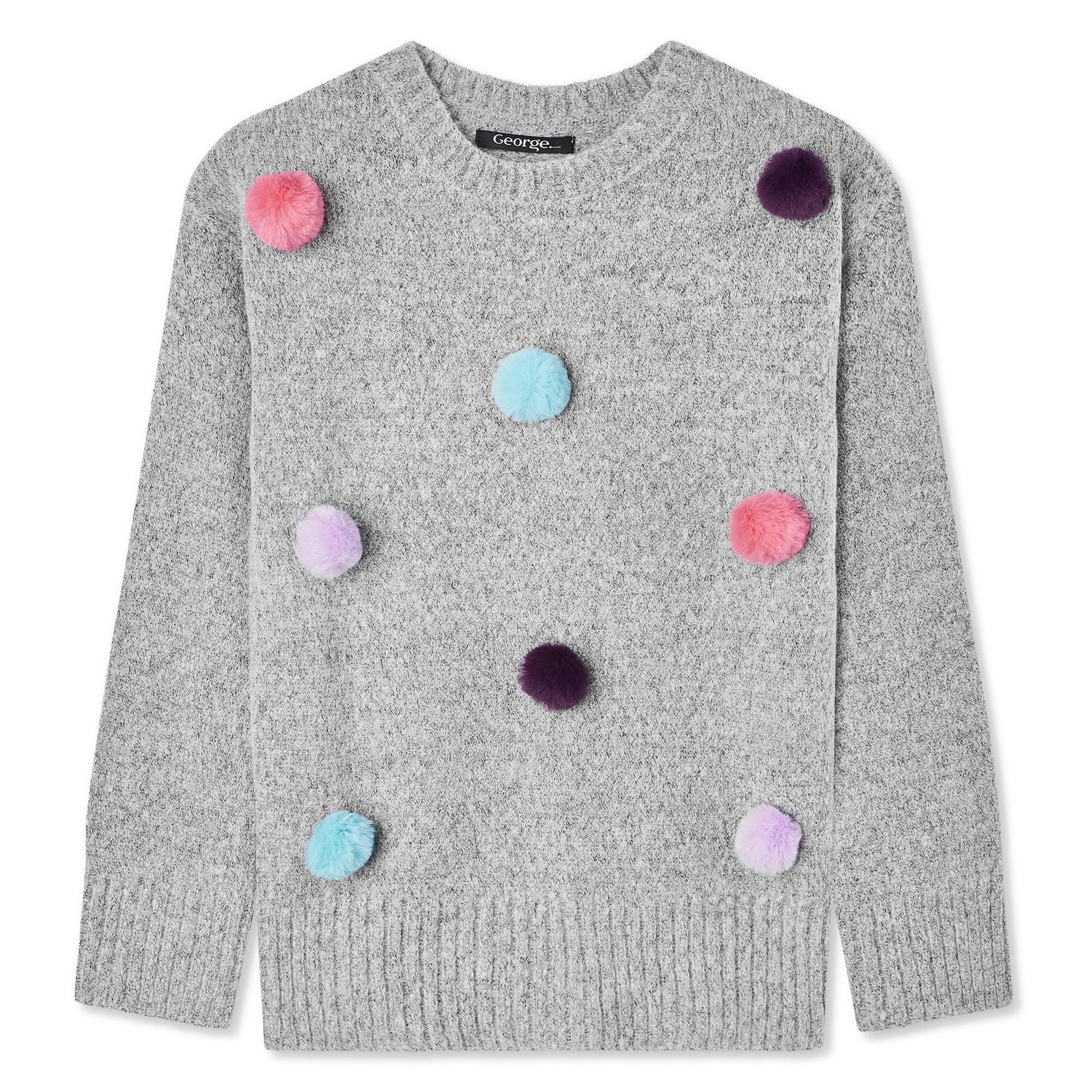 George Girls' Drop Shoulder Sweater With Pom Poms | Walmart Canada