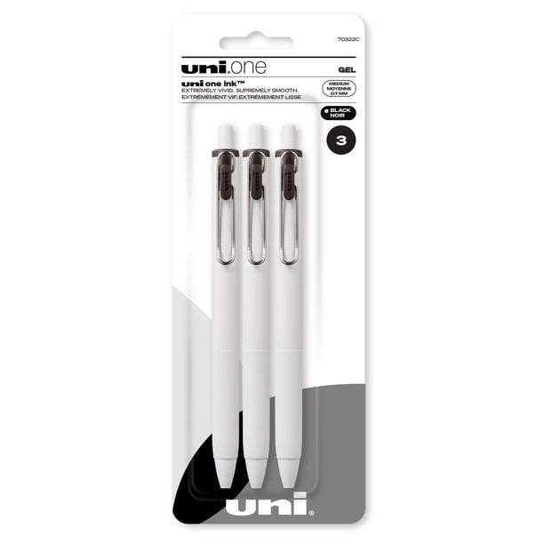 uni® one Retractable Gel Pens, Medium Point (0.7mm), Black Ink, 3 Pack ...