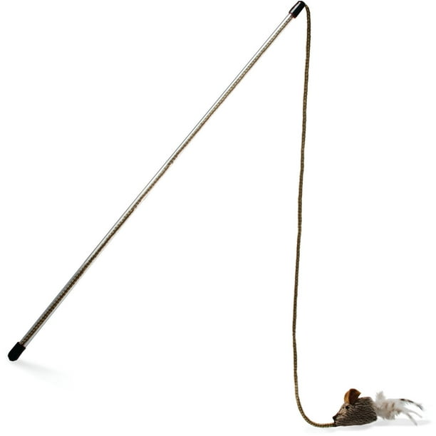 Quirky Kitty Tethered & Feathered Mouse Sound Teaser Wand Cat Toy ...