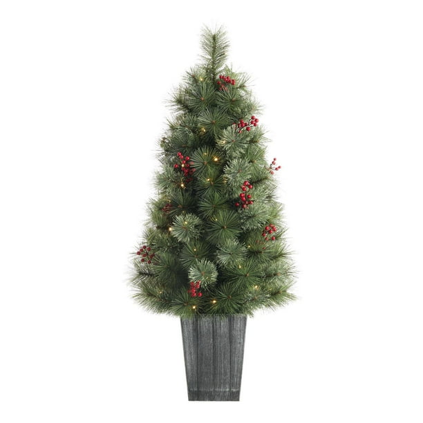 Holiday Time 4' Pre-lit Cashmere Berry Porch Tree, Green, 100 branch ...
