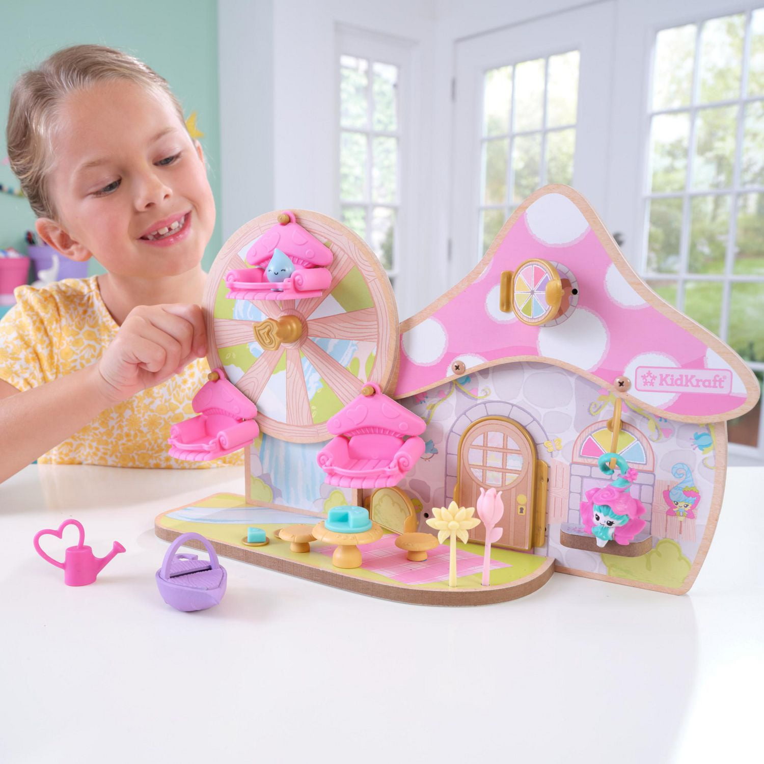 KidKraft Lil Green World Wooden Fairy Cottage and Ferris Wheel with 14 Accessories Walmart