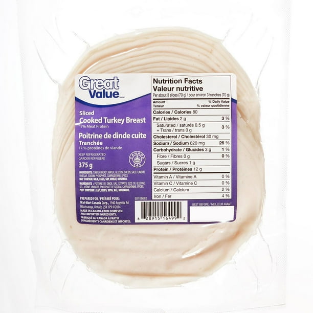 Great Value Sliced Cooked Turkey Breast - Walmart.ca