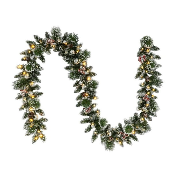 Holiday Time 9' Pre-lit Frosted Glittering Christmas Garland, Green ...