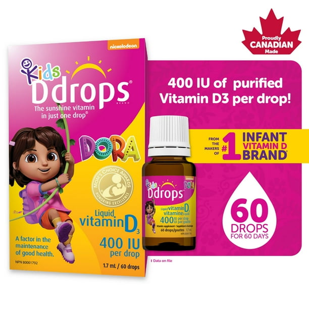 Kids Ddrops® Liquid Vitamin D3 Vitamin Supplement, 400 IU, 1.7 ml, 60 drops - Walmart.ca