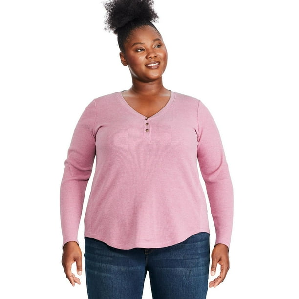 George Plus Women's Waffle Knit Henley, Sizes 1X-4X - Walmart.ca