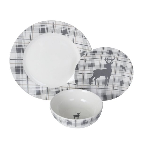HOLIDAY TIME 12PCS PORCELAIN DINNERWARE SETXMAS DESIGN PATTERN - PLAID ...