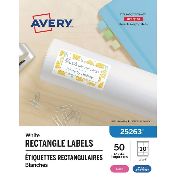 Avery White Rectangle Labels with Sure Feed Technology, TrueBlock, 2" x ...