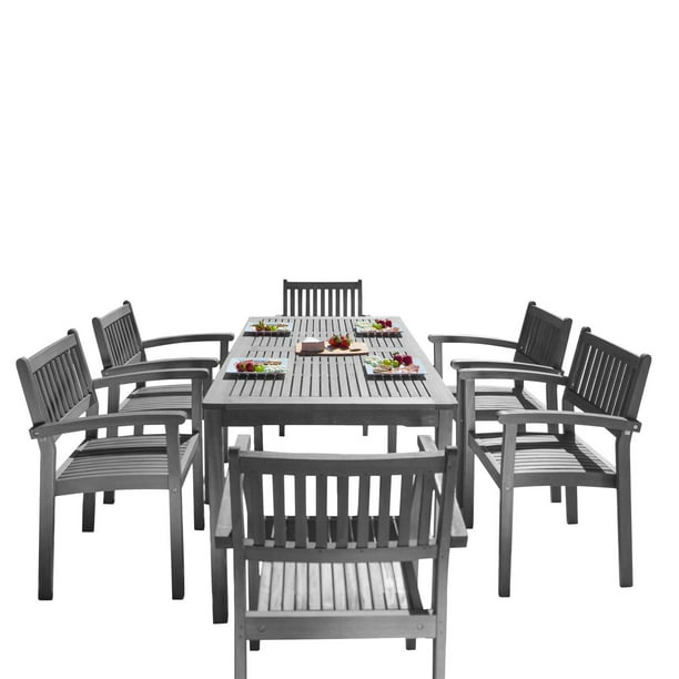 Malibu Outdoor Patio 7-piece Wood Dining Set with Stacking Chairs ...