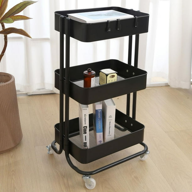 Mainstays Rolling Cart, 3-Tier Metal Utility Cart with wheels for ...