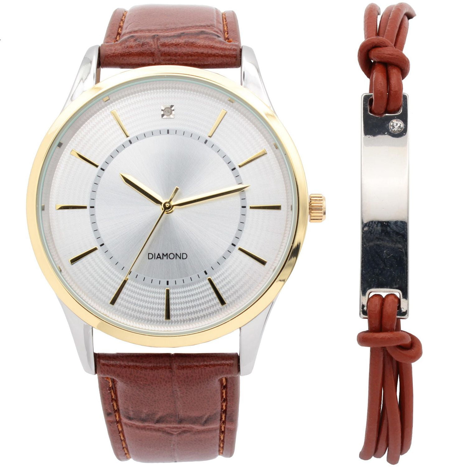Click here for Mens Brown Leather Watch & Bracelet Set One Size prices