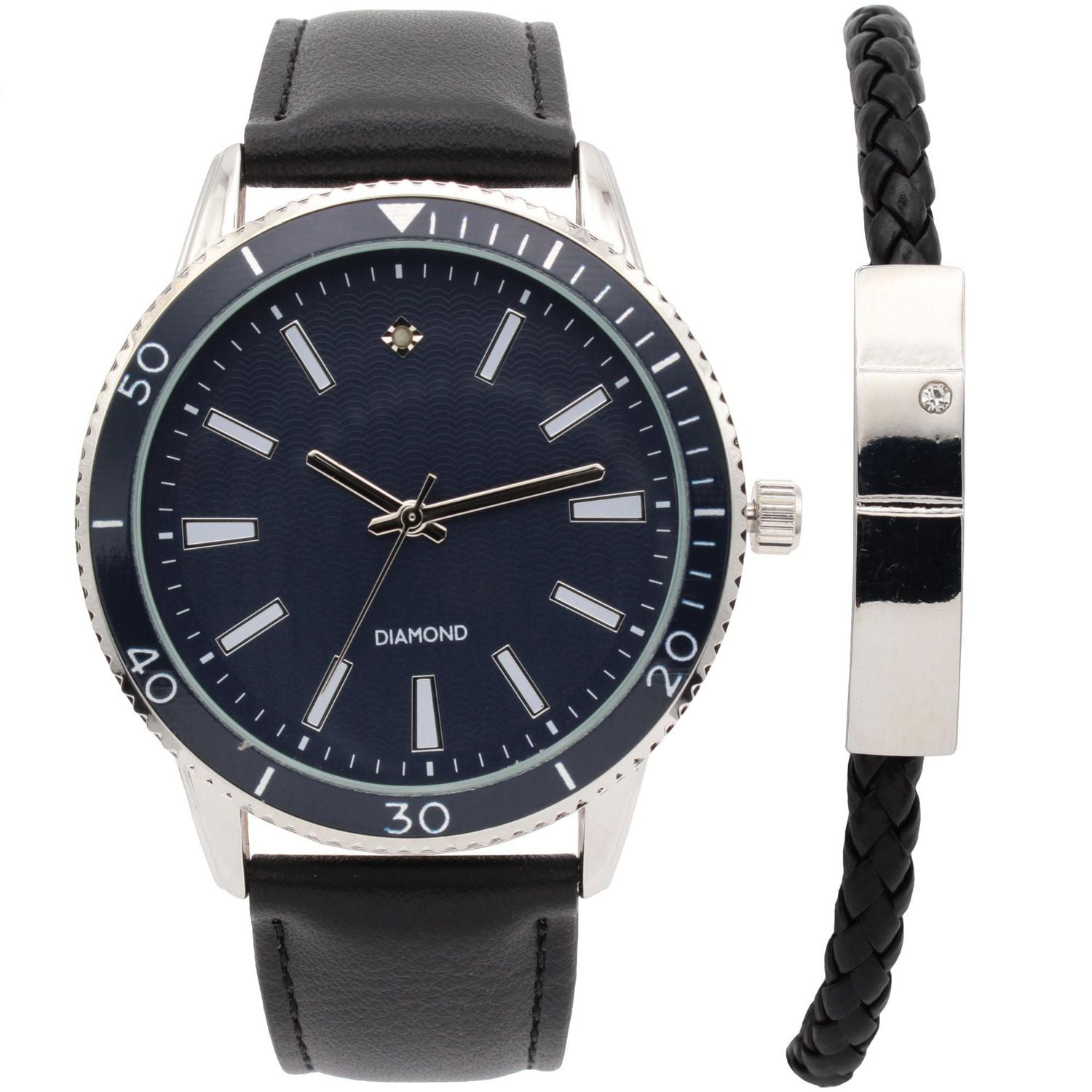 Click here for Mens Black Leather Watch & Bracelet Set One Size prices