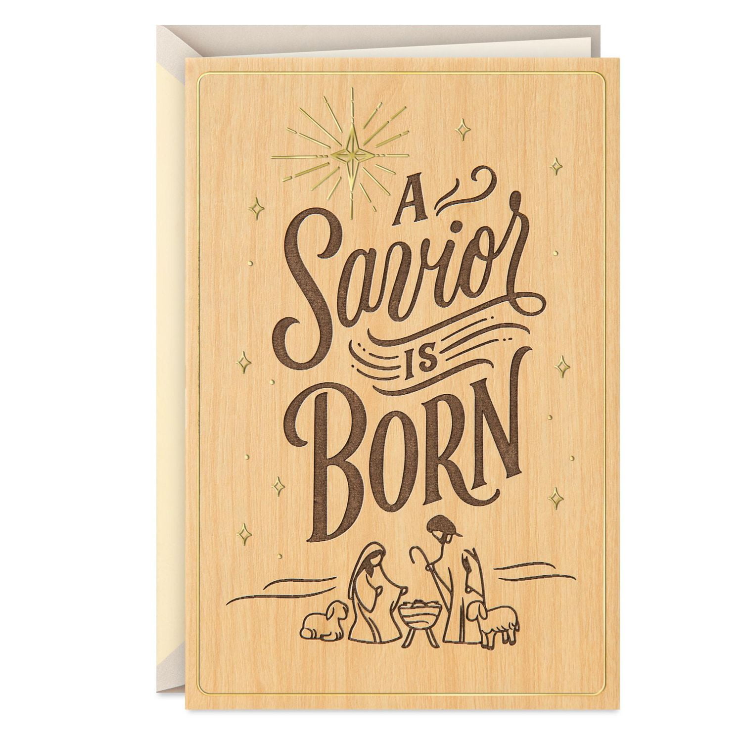 Hallmark Signature Religious Wood Christmas Card (A Savior is Born ...