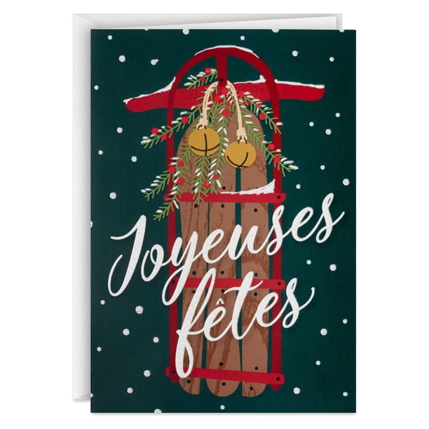 Image Arts Sled on Green French-Language Boxed Christmas Cards, Pack of ...