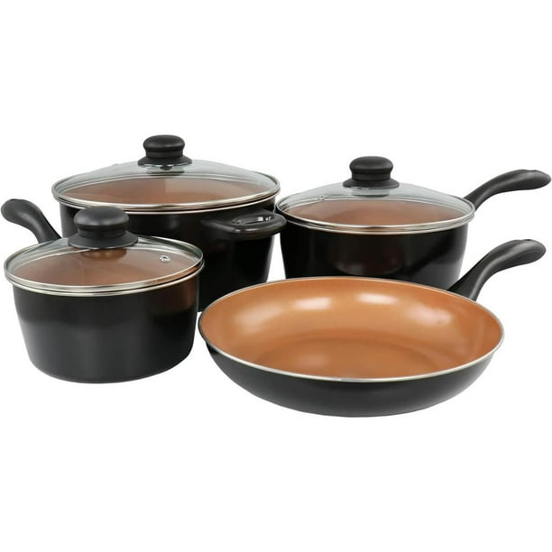 Gibson Home Armada 7 Piece Carbon Steel Nonstick Cookware Set, Black ...
