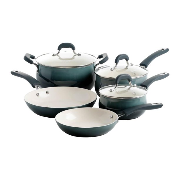 Oster Corbett 8 Piece Aluminum Cookware Set, Gradient Grey with Soft ...