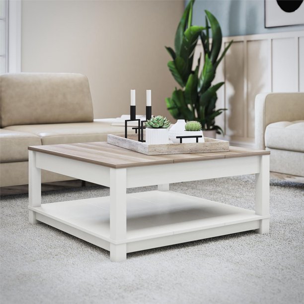 Ameriwood Home Chapel Hill Rustic Farmhouse Coffee Table, White with Brown Oak Top - Walmart.ca
