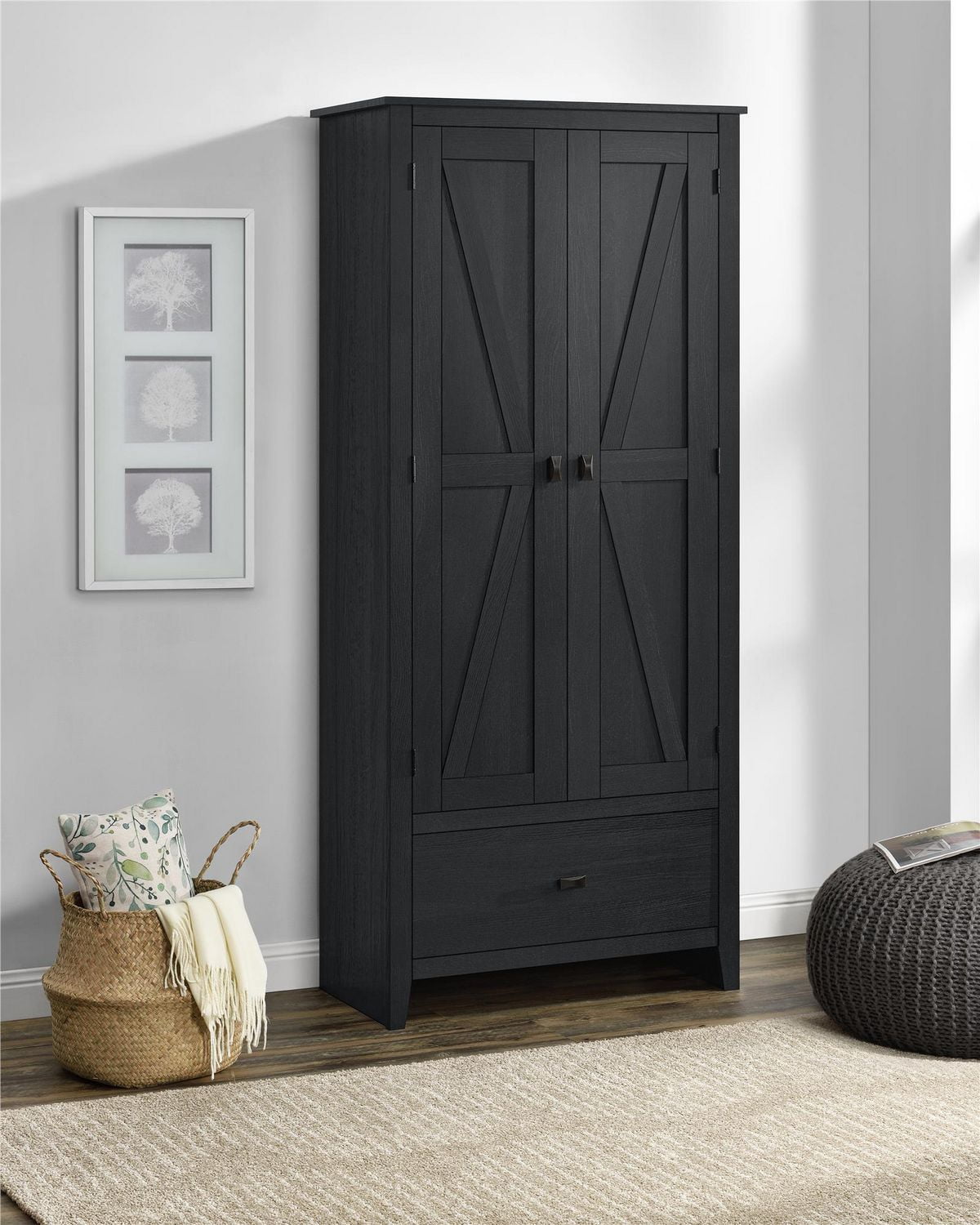 Ameriwood Home Systembuild Farmington 30 Inch Wide Storage Cabinet Black Oak Black