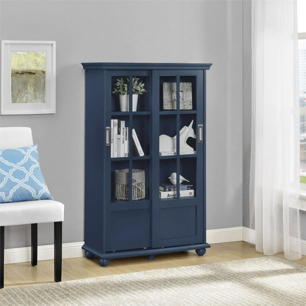 Ameriwood Home Aaron Lane Bookcase with Sliding Glass Doors, White ...