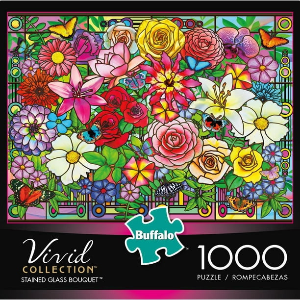 Buffalo Games Vivid Stained Glass Bouquet 1000 Piece Jigsaw Puzzle ...