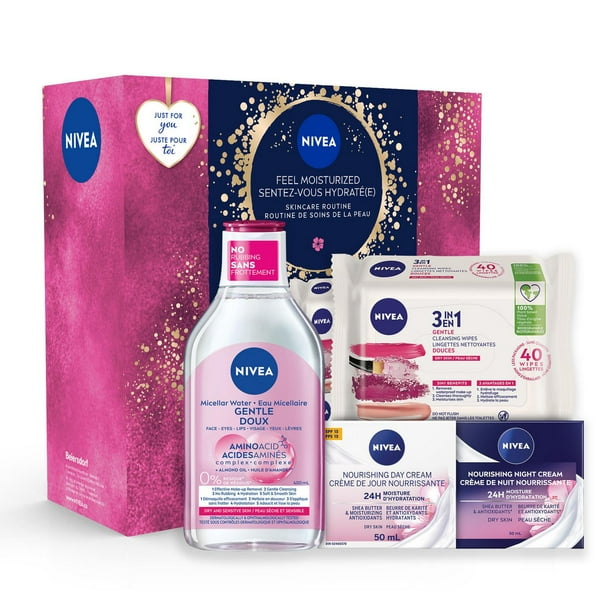 NIVEA Feel Moisturized Skincare Routine, Holiday Gift Set, 4 pieces ...