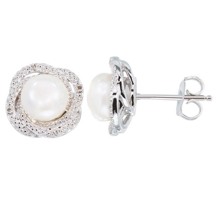 Simply Pearl Collection-Sterling Silver Earring with 8MM Cultured ...