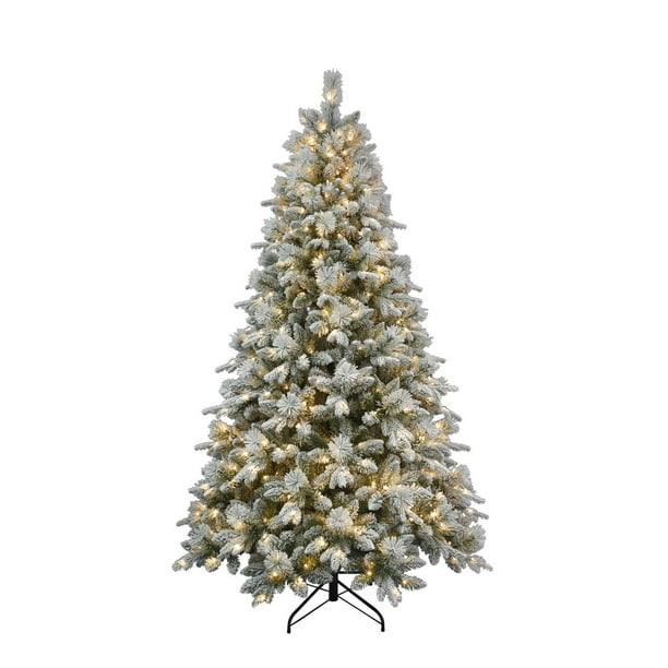 Holiday Time 7.5FT Flocked Noble Fir LED Christmas Tree, 1639 easy-to ...