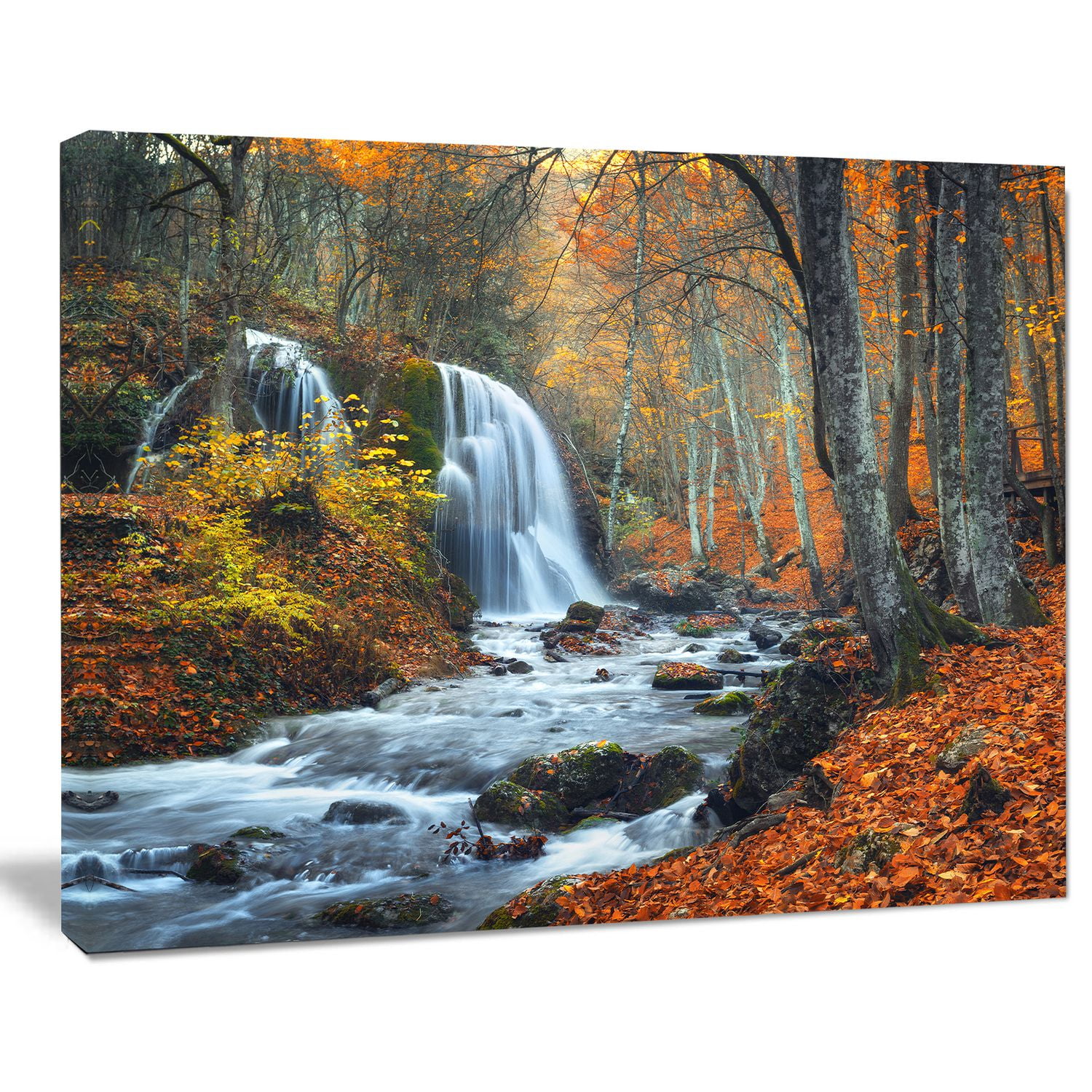 Design Art Autumn Mountain Waterfall Landscape Photo Canvas Art Print ...