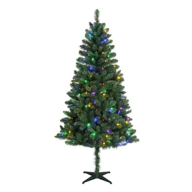 Sapin de Noël pré-éclairé avec DEL, de 6,5 pieds de haut, vert, à ...