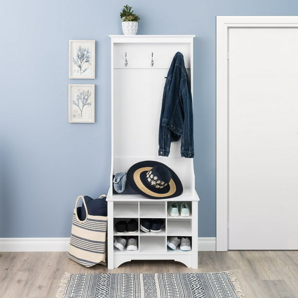 Prepac 27 in W x 68 in H x 15.5 in D Narrow Hall Tree with Shoe Storage ...