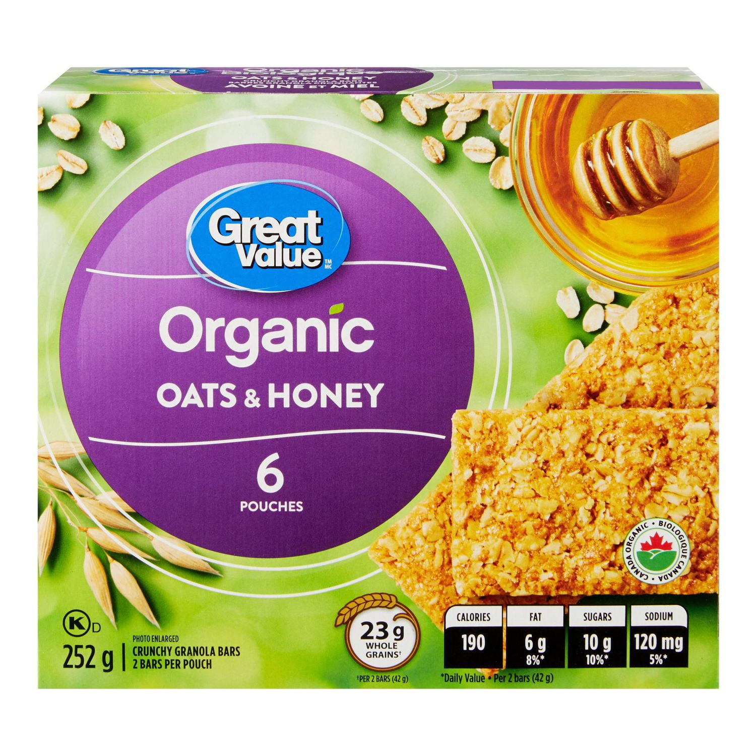 Great Value Organic Oats & Honey Crunchy Granola Bars | Walmart Canada