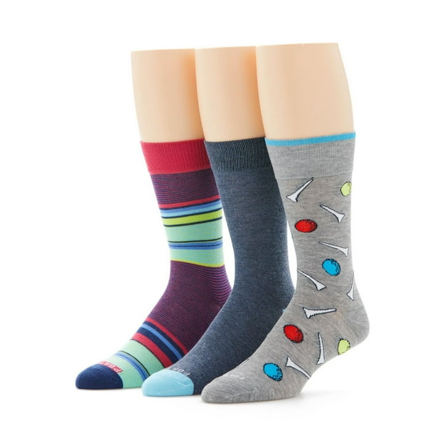 PGA TOUR Men's 3 Pack Novelty Crew Socks Golf Clubs/Striped Dots ...