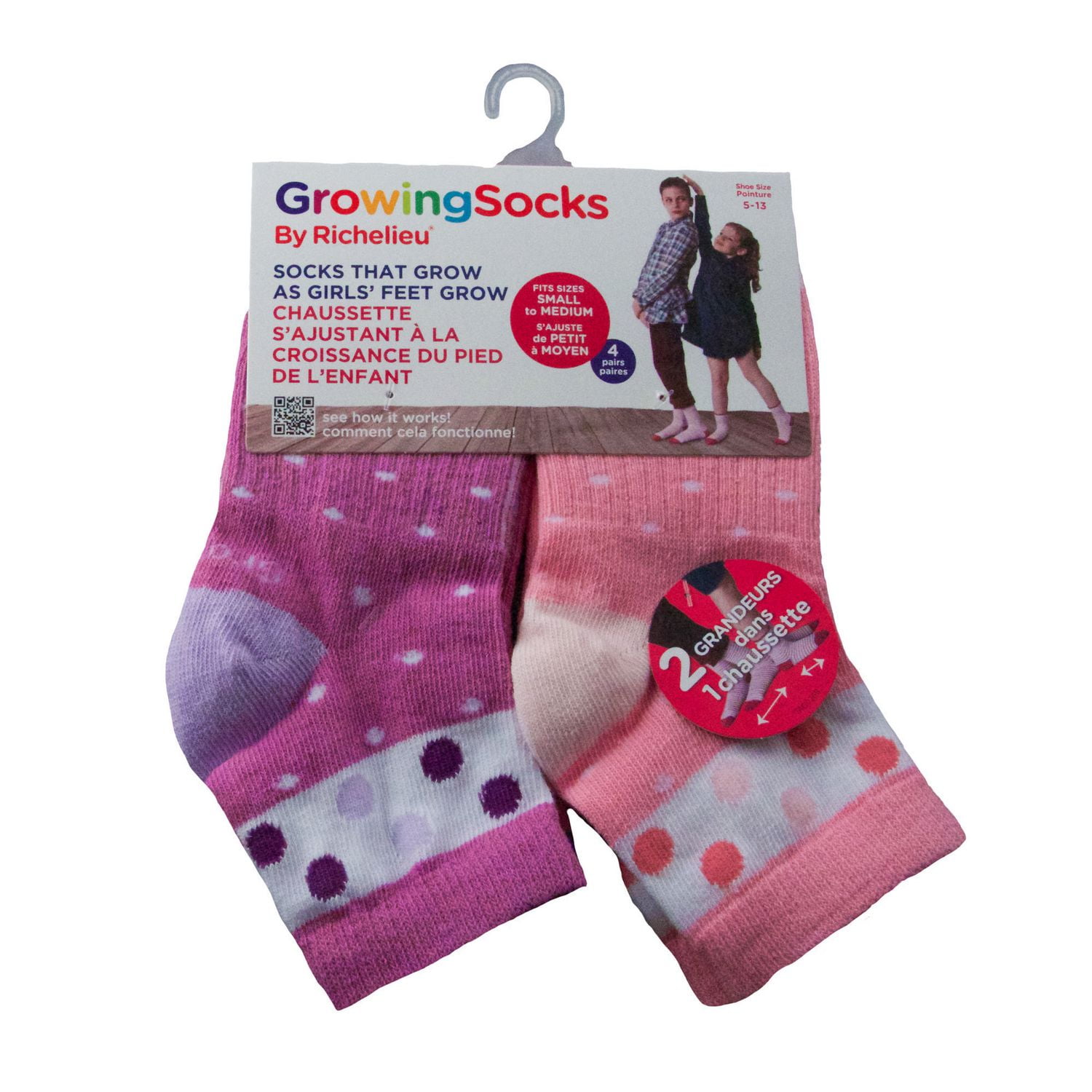 Growing Socks Girls GrowingSocks® Soft Colors w/ Polka Dots, 4 Pairs ...