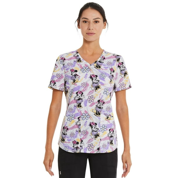 Disney Minnie Scribble Flower Women’s V-Neck Print Scrub Top - Walmart.ca