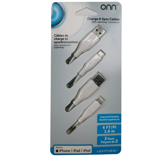 onn. Lightning to USB-A Charging Cable, 6ft./1.8m - 2 pack - Walmart.ca
