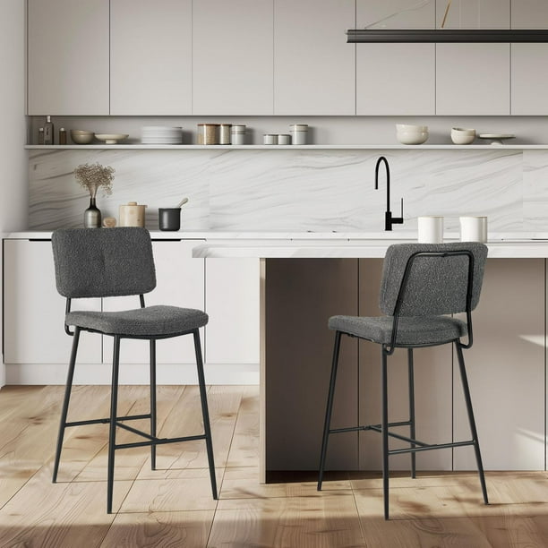 Homy Casa Set of 2 Barstools with Upholstery Seat Metal Legs - 27 ...