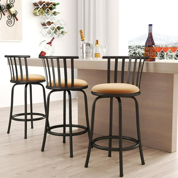 Homy Casa Set of 3 Bar Stools - Industrial Style Swivel Upholstery Seat ...