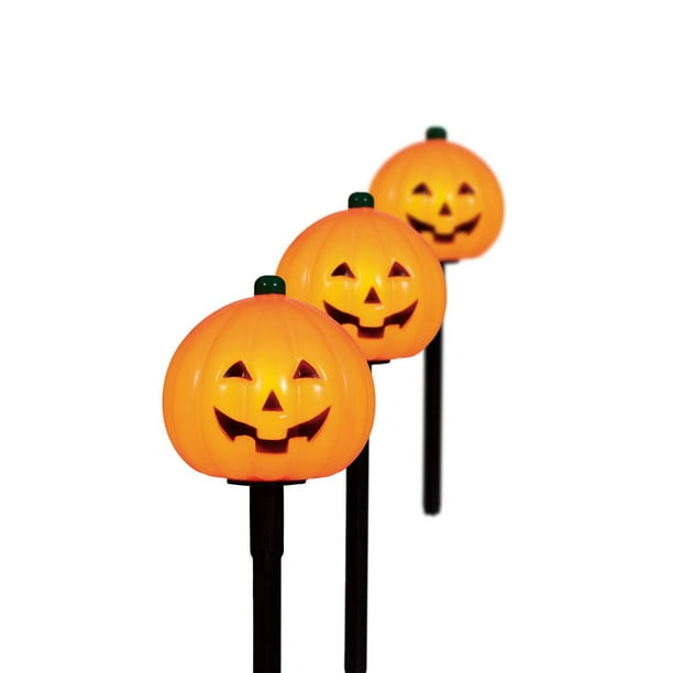 Way to Celebrate Halloween 3-Piece Pumpkin Lawn Stakes, with 3 Clear C7 ...