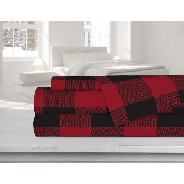 Safdie & Co. Sheet Set Microfiber 4PC K Printed Red Plaid - Walmart.ca